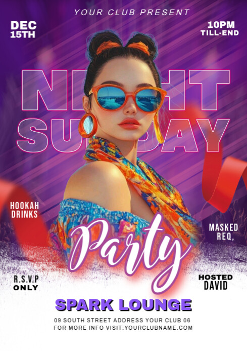 Purple Joyful Night Sunday Party A4 Template | PosterMyWall