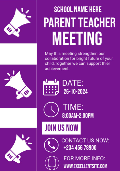 Purple Joyful Parent Teacher Meeting Template A4 | PosterMyWall