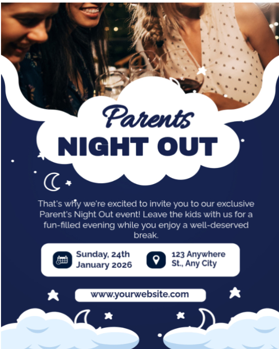 Purple Joyful Parents Night Out Instagram Portrait Template | PosterMyWall