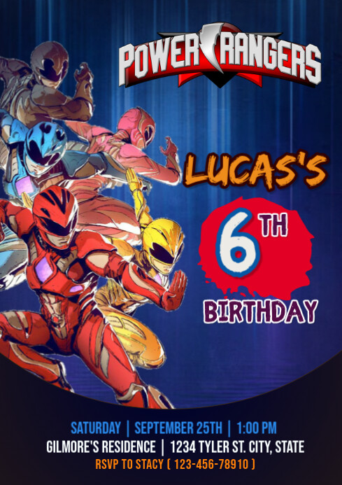 Purple Joyful Power Ranger Birthday A4 Template | PosterMyWall