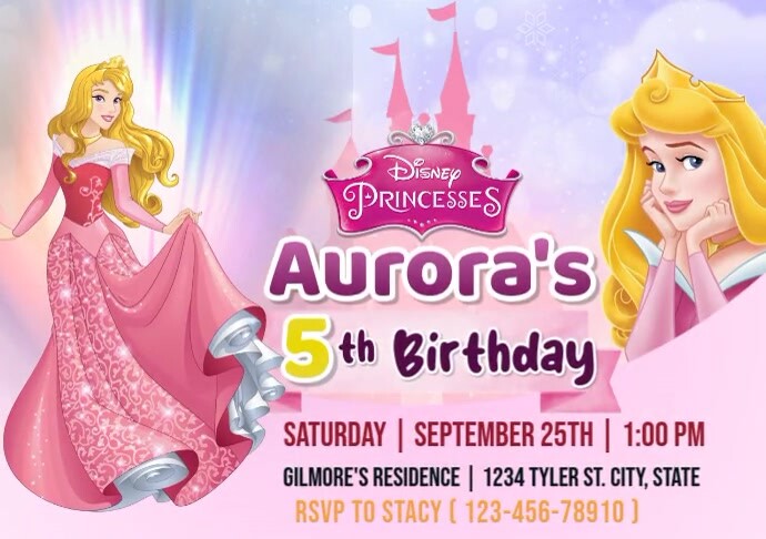 Purple Joyful Princess Aurora Birthday A4 Template | PosterMyWall