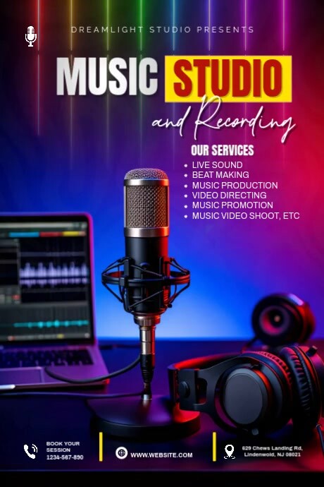 Copy of Purple Joyful Professional Music Studio Flyer (us Letter ...