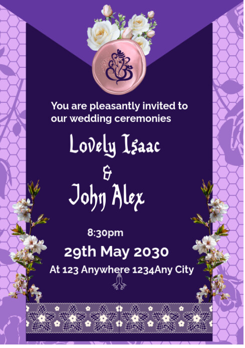 Copy of Purple Joyful Purple Color Wedding Invitations Card A4 ...