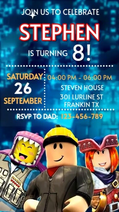 Copy of Purple Joyful Roblox Birthday Invitation Video Instagram Story ...