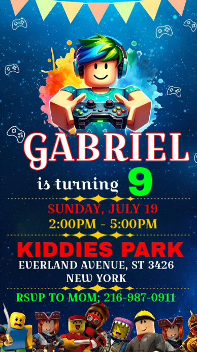 Copy of Purple Joyful Roblox Birthday Party Invitation Instagram Story ...