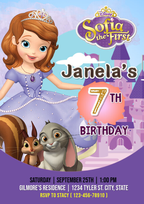Plantilla de Purple Joyful Sofia The First A4 | PosterMyWall