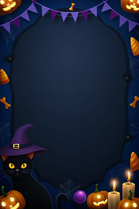 Purple Joyful Spooky Halloween Night Border Frame Poster Template ...