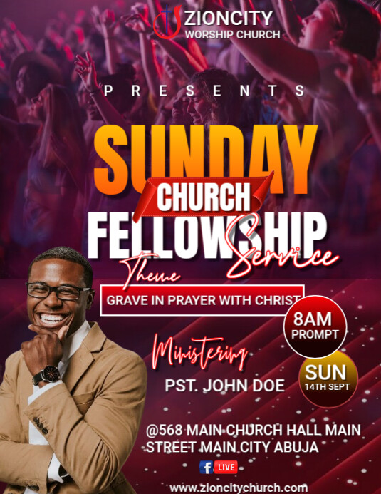 Copy of Purple Joyful Sunday Fellowship Service Flyer (us Letter ...