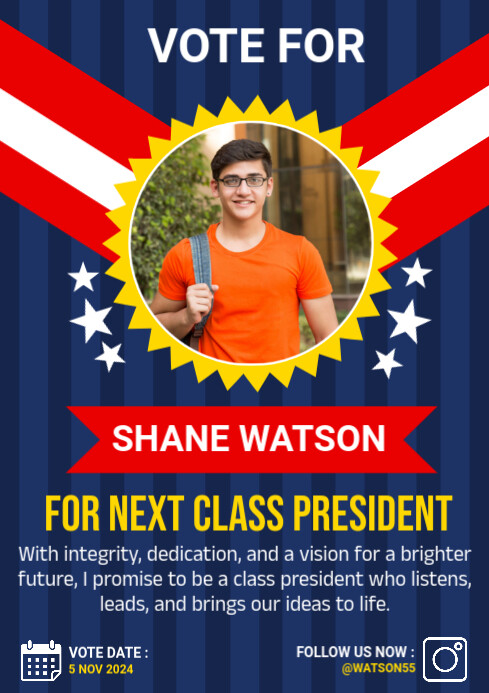 Purple Joyful Vote For Class President A4 Template | PosterMyWall