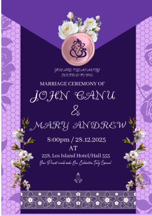 Copy of Purple Joyful Wedding Invitations Card A5 | PosterMyWall