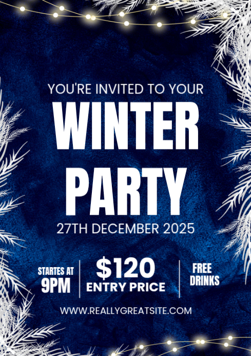 Purple Joyful Winter Night Party A4 Template | PosterMyWall
