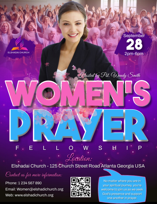 Purple Joyful Women's Prayer Fellowship 🌸 Fly Template | PosterMyWall