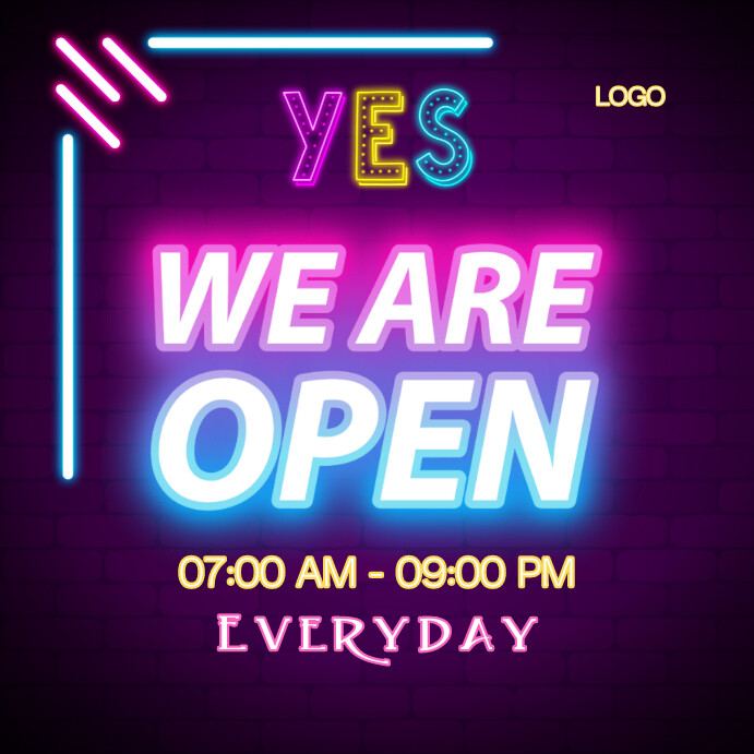 Copy of Purple Joyful Yes We're Open Now Templates I | PosterMyWall