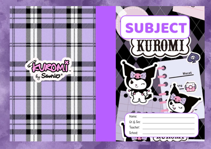 Copy of Purple Kuromi Notebook Cover for School | PosterMyWall