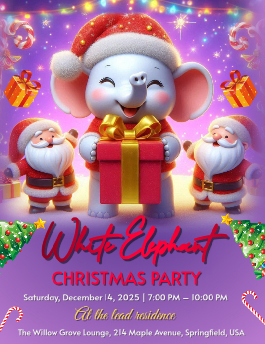 Plantilla de Purple Lighted Elephant Gift Exchange Invitation ...