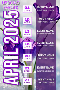 Purple List-based April Upcoming Events Poster Template | PosterMyWall