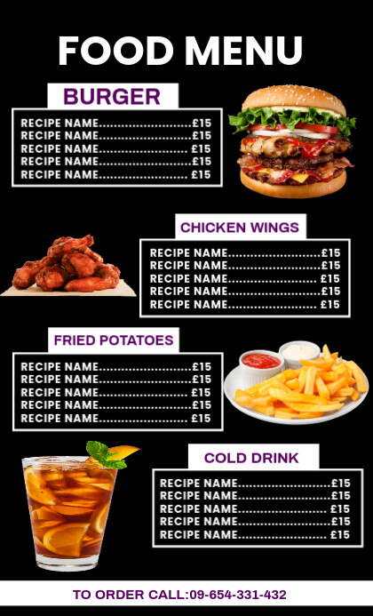 Copy of Purple List-based Food Menu Restaurant Us Legal | PosterMyWall