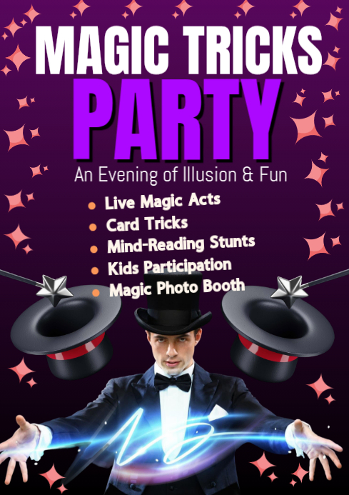 Plantilla de Purple List-based Magic Tricks Party A1 | PosterMyWall