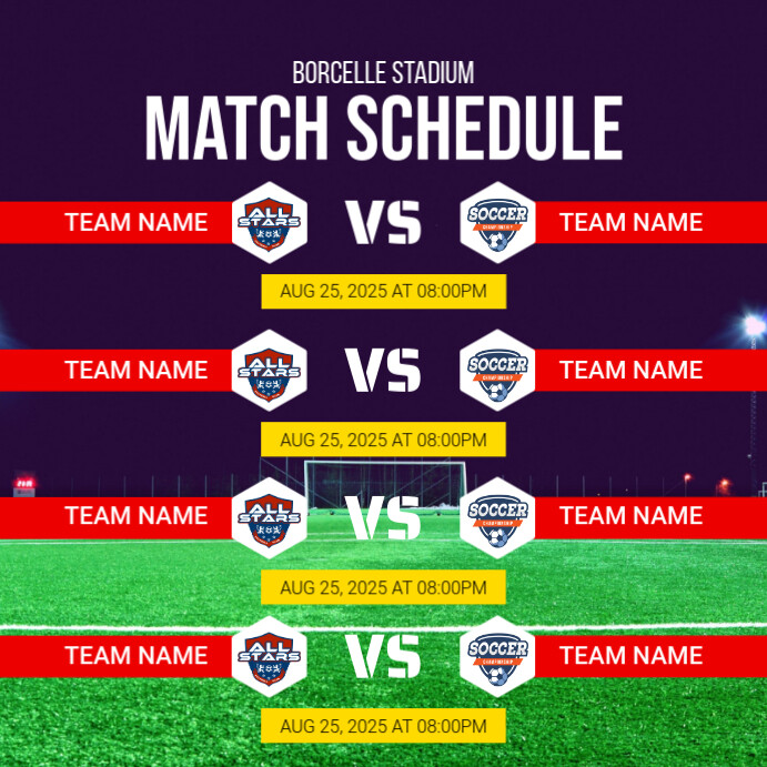 Purple List-based Match Schedule Instagram Post Template | PosterMyWall