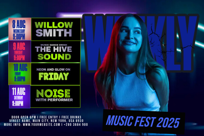 Purple List-based Music Festival Schedule Poster Template | PosterMyWall