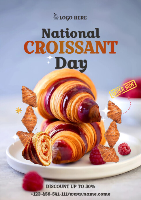 Purple List-based National Croissant Day A4 Template | PosterMyWall