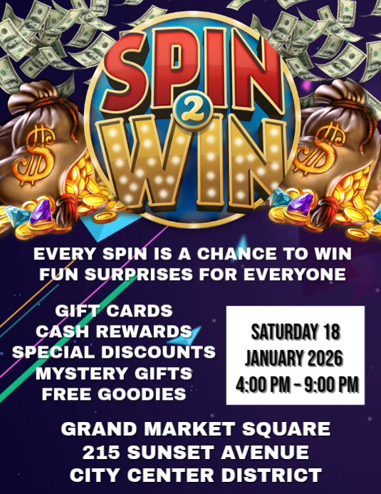 Plantilla de Purple List-based Spin To Win Flyer Flyer (us Letter ...