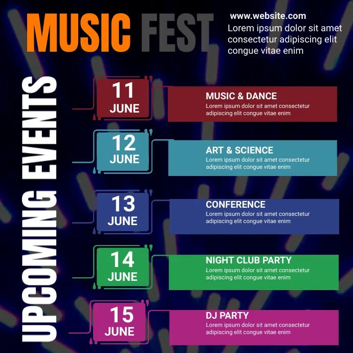 Purple List-based Upcoming Events Music Ads Template | PosterMyWall