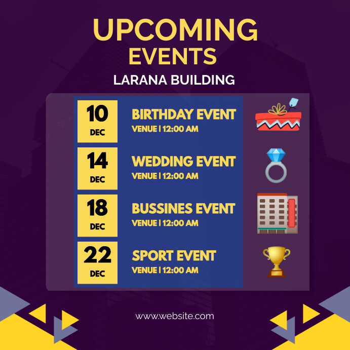 Purple List-based Upcoming Events Schedule Ta Template | PosterMyWall