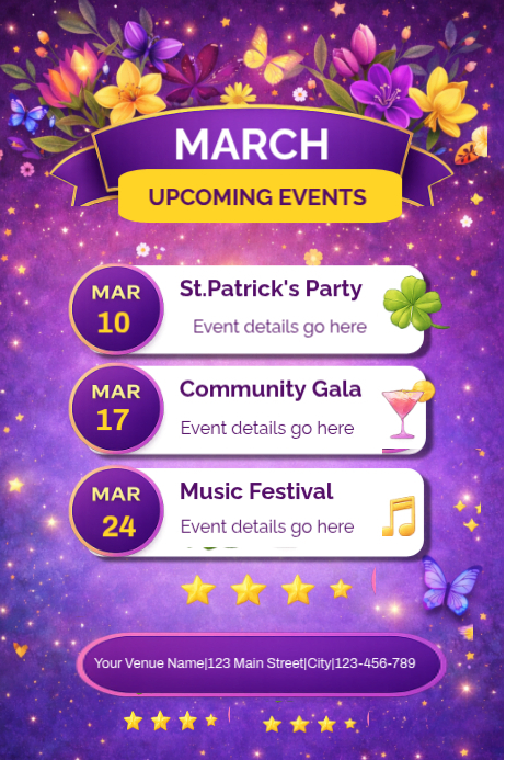 Purple March Events Poster Template | PosterMyWall