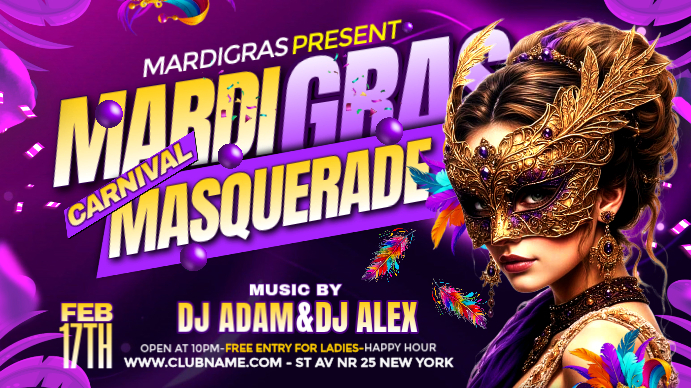 Purple Mardi Gras Masquerade Digital Display Template | PosterMyWall