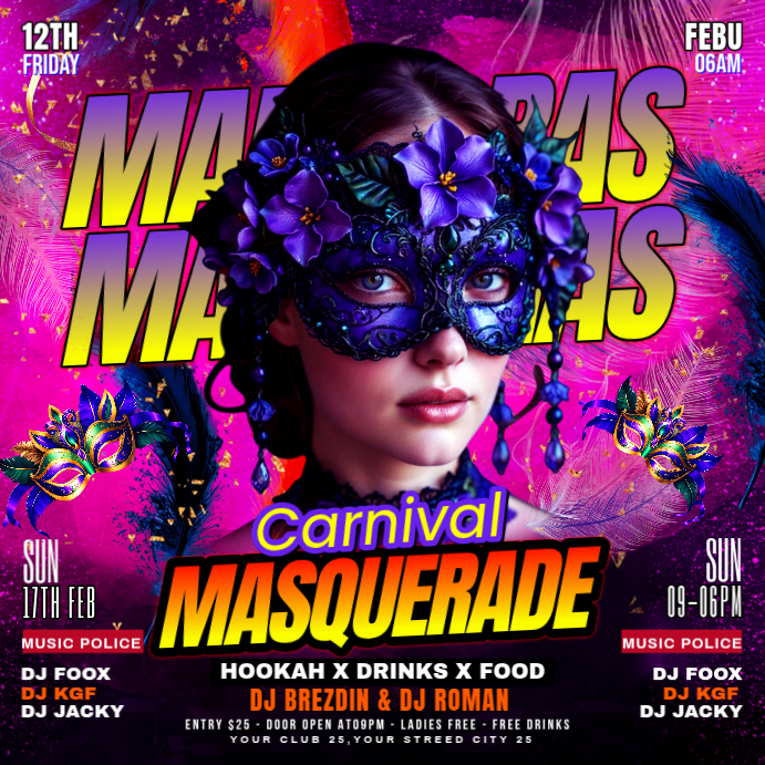 Purple Mardi Gras Masquerade Instagram Post Template | PosterMyWall