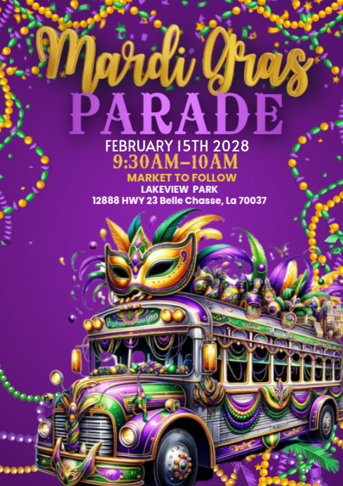 Purple Mardi Gras Parade A4 Template | PosterMyWall