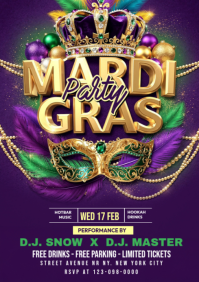 Purple Mardi Gras Party A4 Template | PosterMyWall