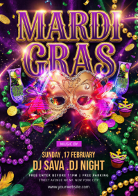 Purple Mardi Gras Party A4 Template | PosterMyWall