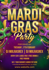 Purple Mardi Gras Party A4 Template | PosterMyWall