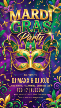 Purple Mardi Gras Party Instagram Story Template | PosterMyWall