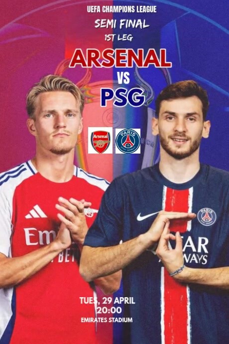 Purple Maximalist Arsenal Vs Psg Ucl Semifinals Templates Poster ...