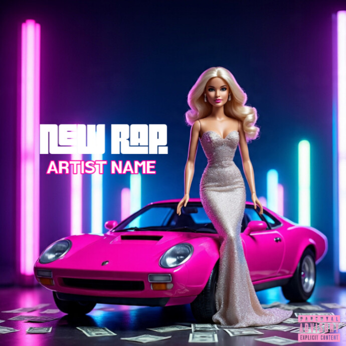 Purple Maximalist Barbie Dream Ride – Neon Nights Album Cover Template ...