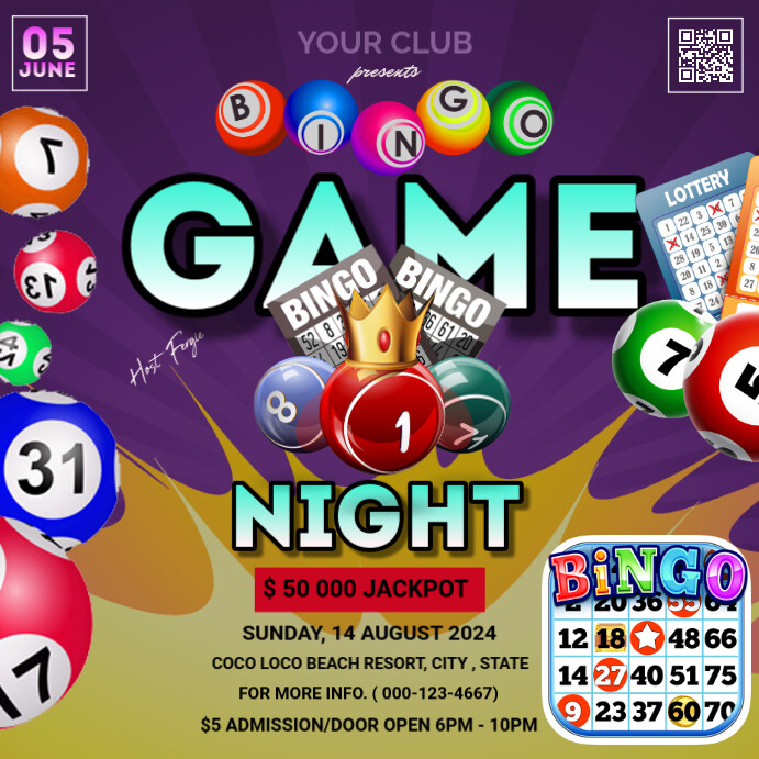 Purple Maximalist Bingo Game Night Instagram Post Template | PosterMyWall