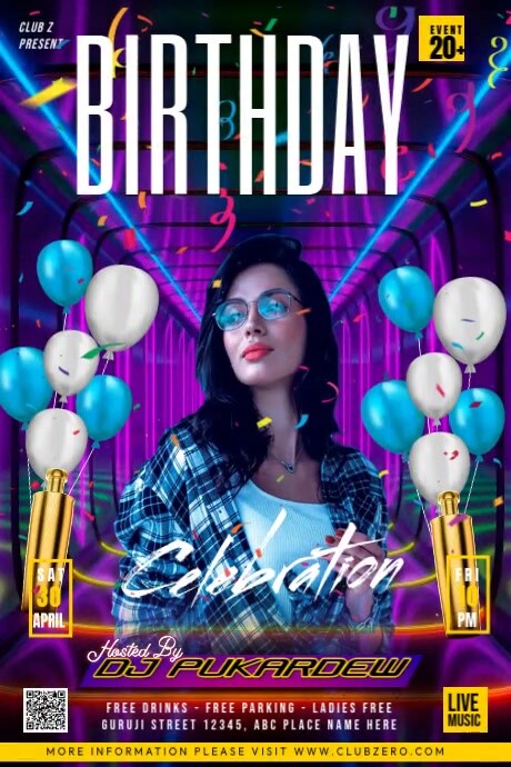 Purple Maximalist Birthday Night Party Poster Template | PosterMyWall