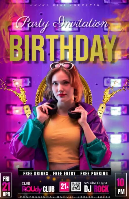 Purple Maximalist Birthday Night Party Tabloid Template | PosterMyWall