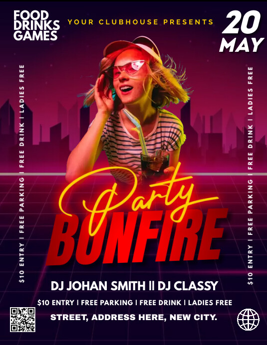 Purple Maximalist Bonfire Party Flyer (us Let Template | PosterMyWall