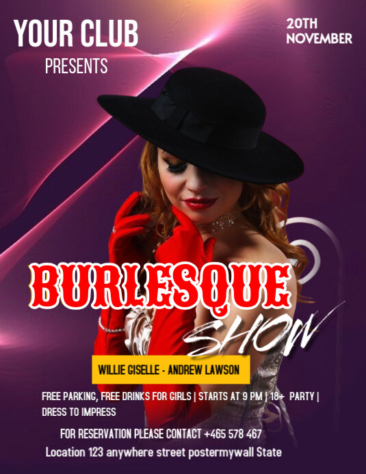 Plantilla de Purple Maximalist Burlesque Poster, Burlesque Flyer Flyer ...