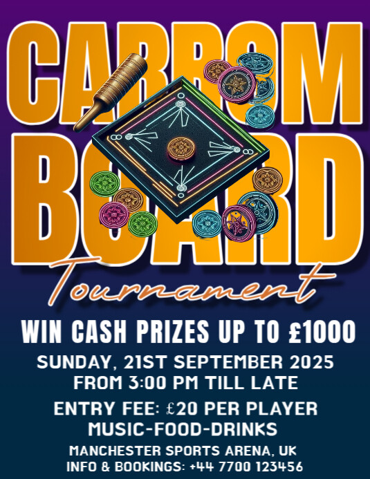 Plantilla de Purple Maximalist Carrom Board Tournament Flyer Flyer (us ...