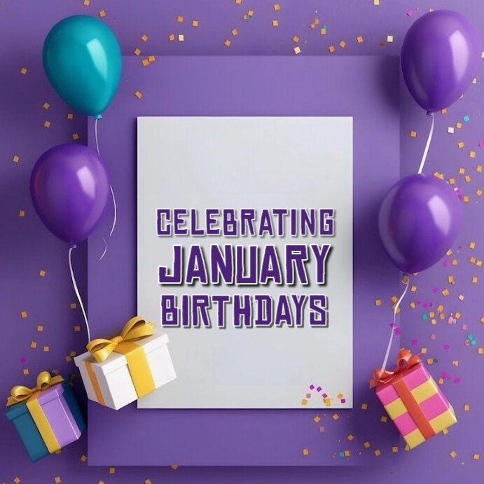 Purple Maximalist Celebrating January Birthdays Instagram Post Template ...