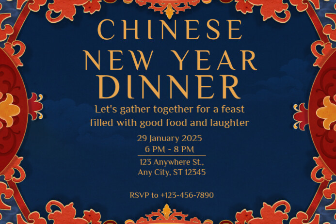 Purple Maximalist Chinese New Year Dinner Invitation Label Template ...