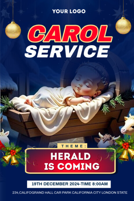 Purple Maximalist Christmas Carol Service Invitation Template Poster ...