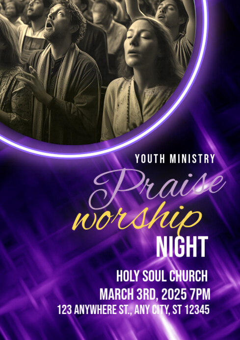 Copy of Purple Maximalist Church Praise And Worship Flyer A3 | PosterMyWall