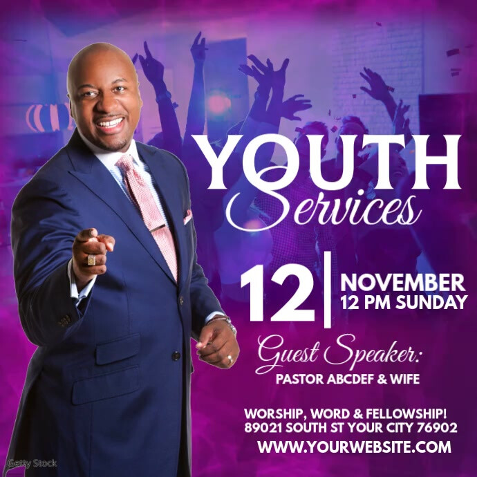 Plantilla de Purple Maximalist Church Youth Service Flyer, Church Flyer ...