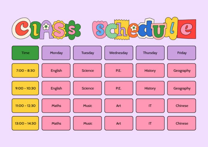 Purple Maximalist Class Schedule A3 Template | PosterMyWall